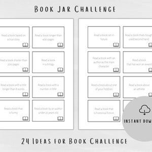 24 Book Jar Challenge Ideas Printable Cards - A Fun Way to Encourage ...