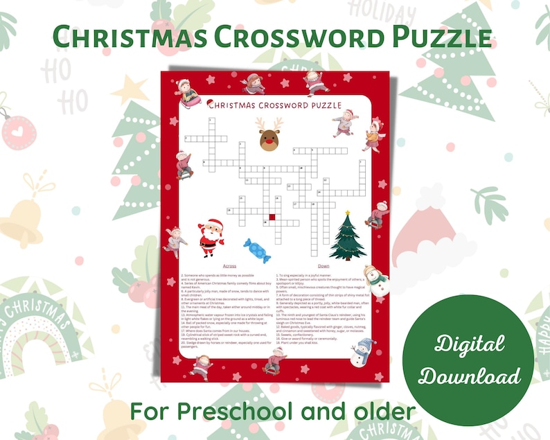 Christmas Printable Crossword Puzzle for Preschool and Older - Etsy