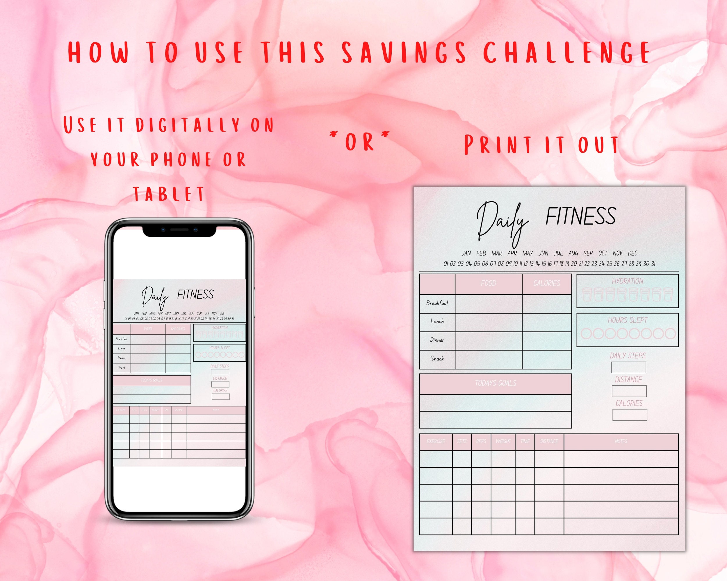 Daily Fitness Planner Printable Simple Workout, Meal and Sleep Planner ...
