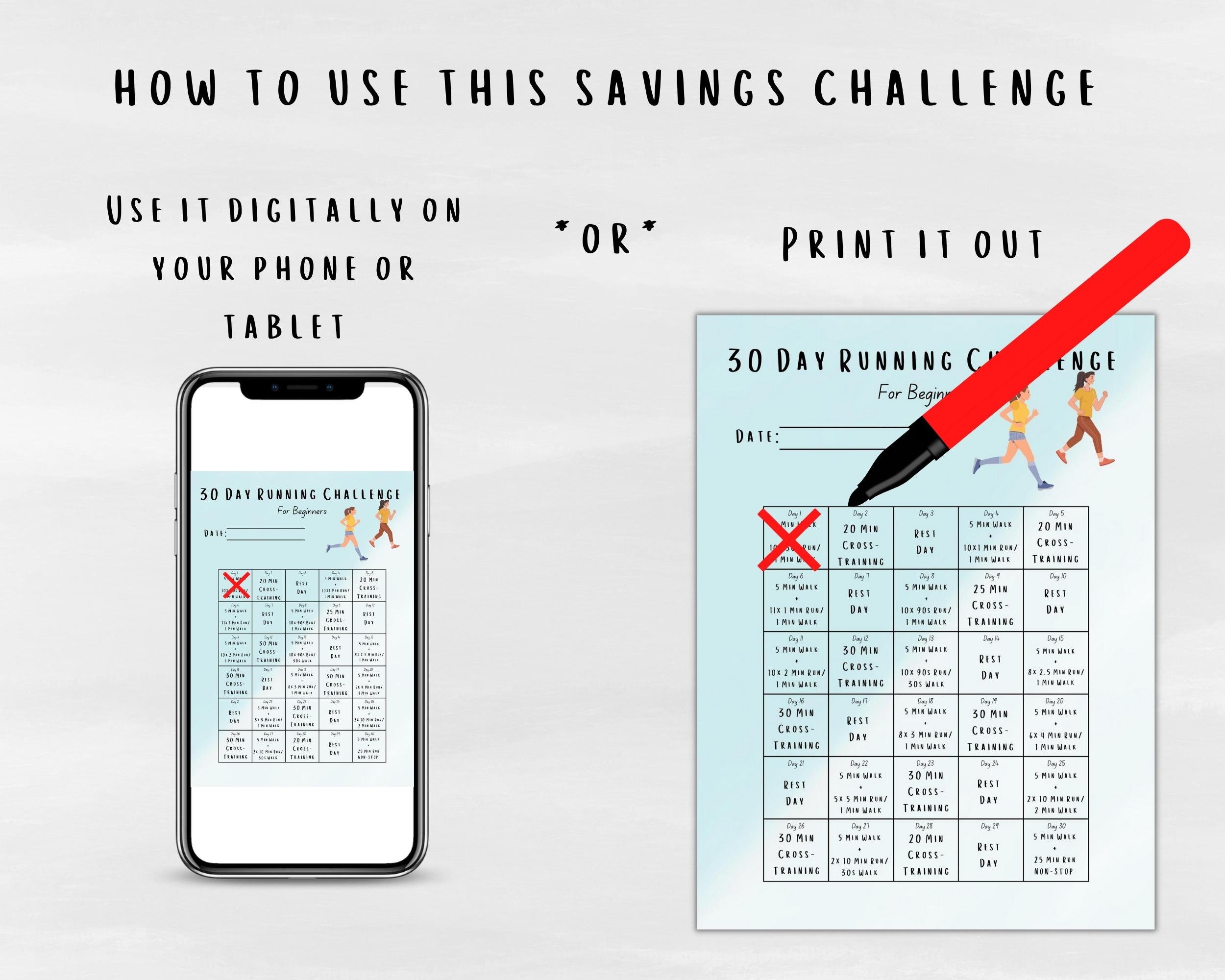 30 Days Running Challenge Printable Workout Plan | Fitness Tracker ...