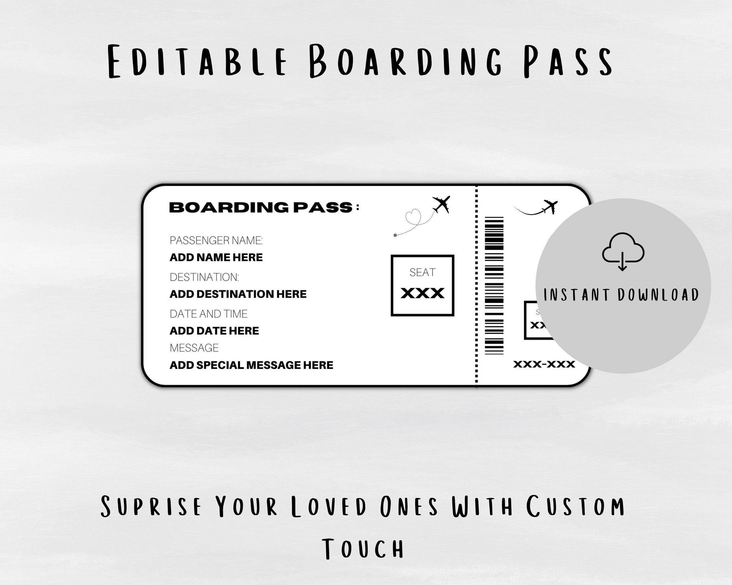 Personalised Boarding Pass Ticket Template | Surprise Airline Vacation ...