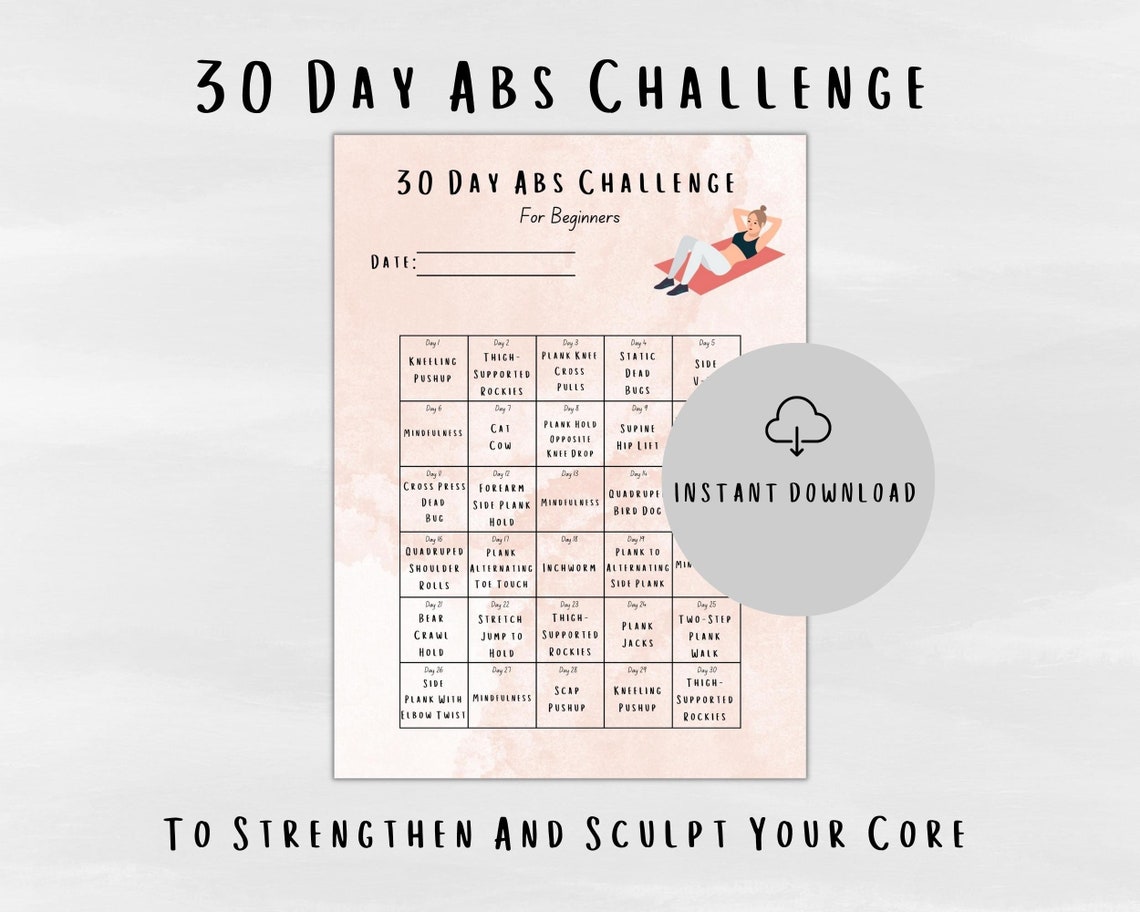 30 Days Abs Challenge Printable Workout Plan Fitness Tracker Challenge ...