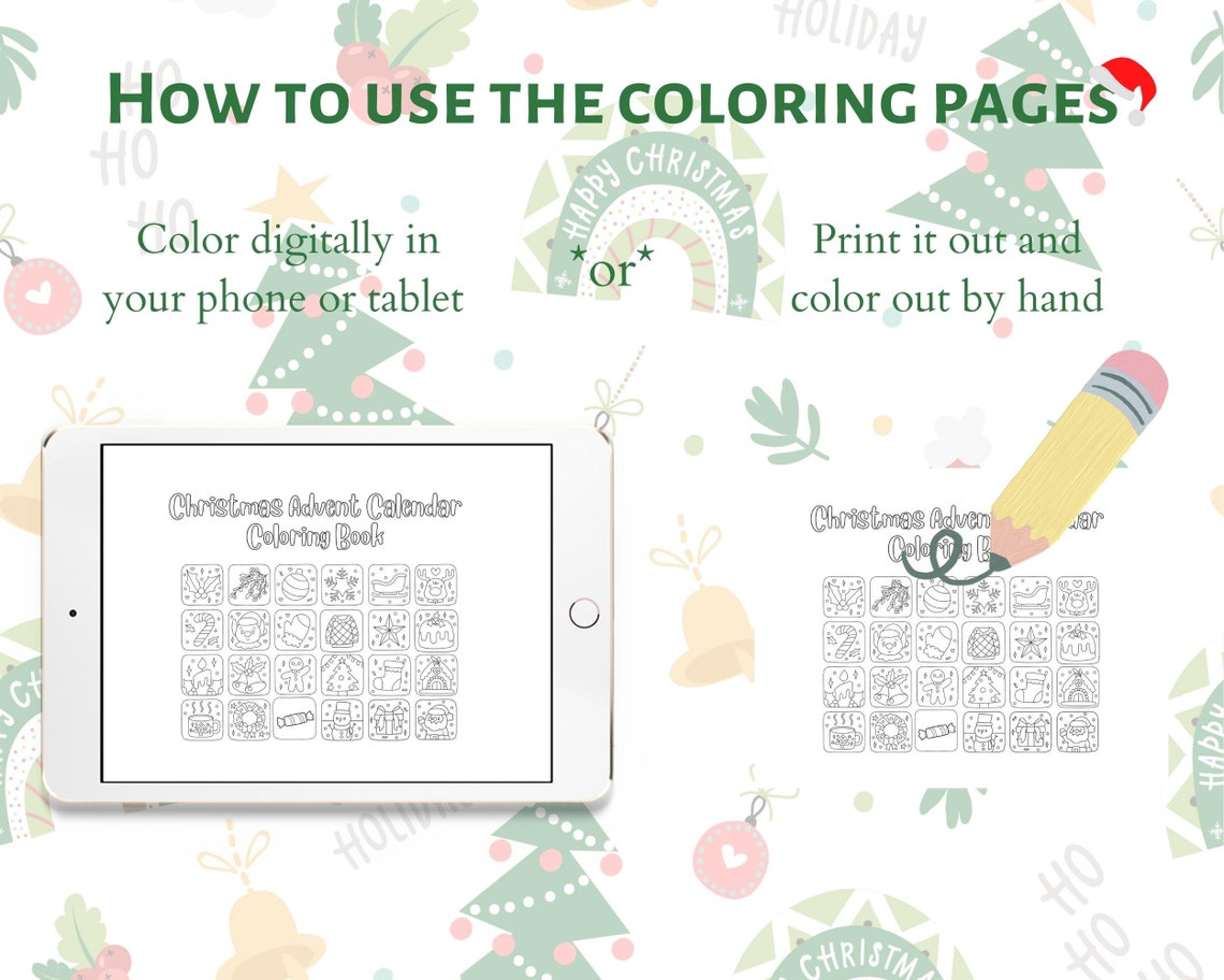 Christmas Coloring Advent Calendar for Kids Festive and Cute - Etsy