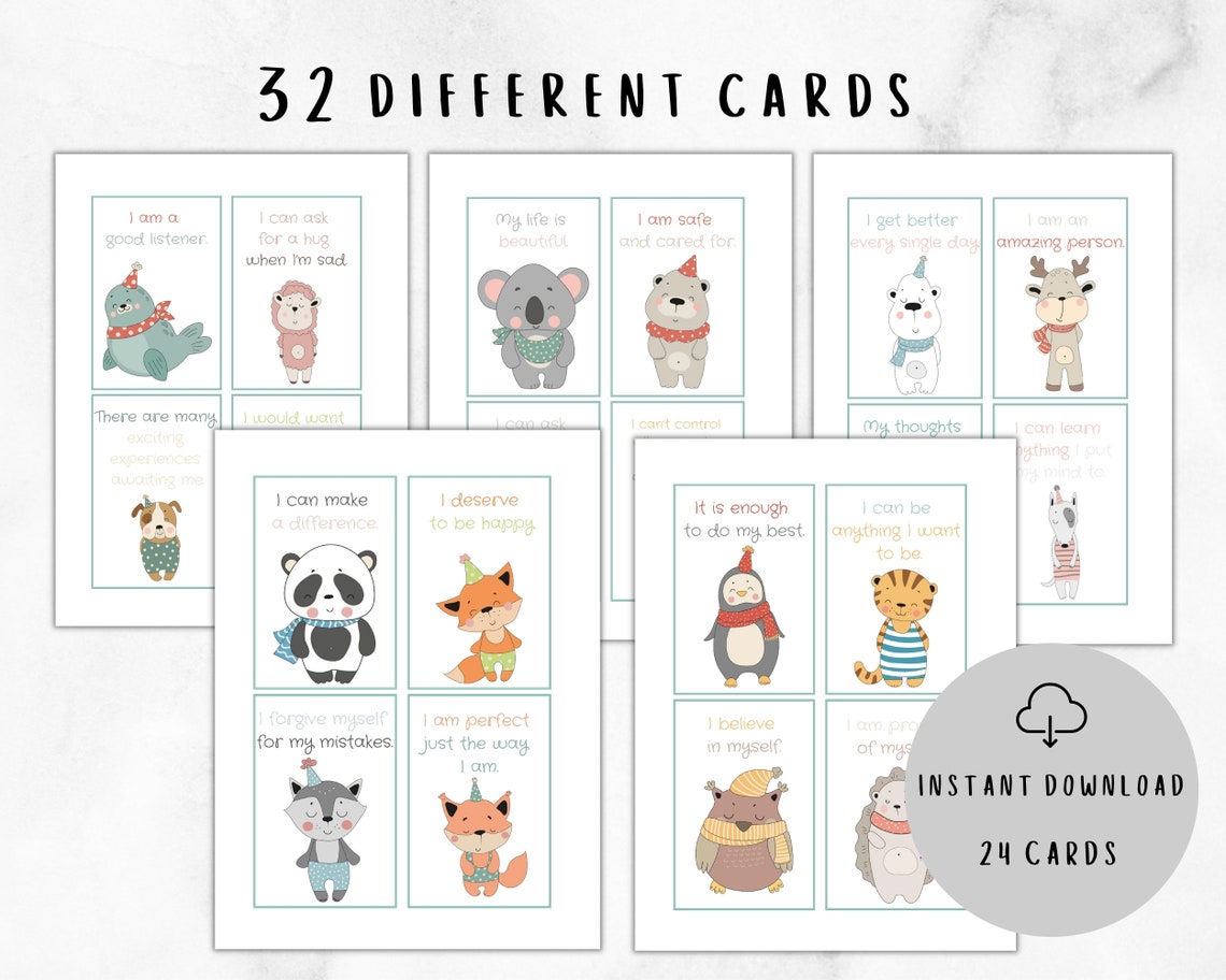 Printable Affirmation Cards for Kids 32 Motivational Cute Cards Daily ...