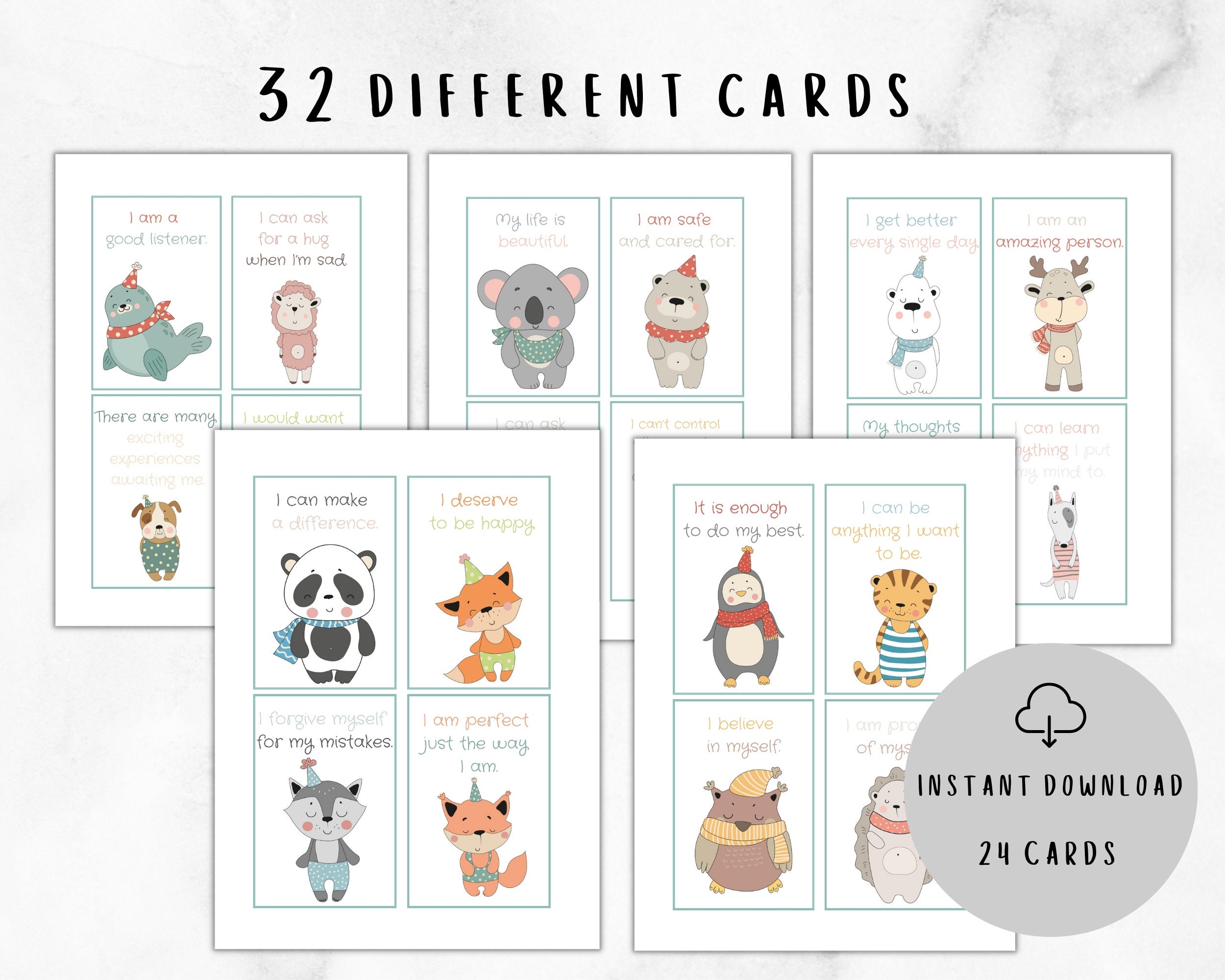 Printable Affirmation Cards for Kids 32 Motivational Cute Cards Daily ...