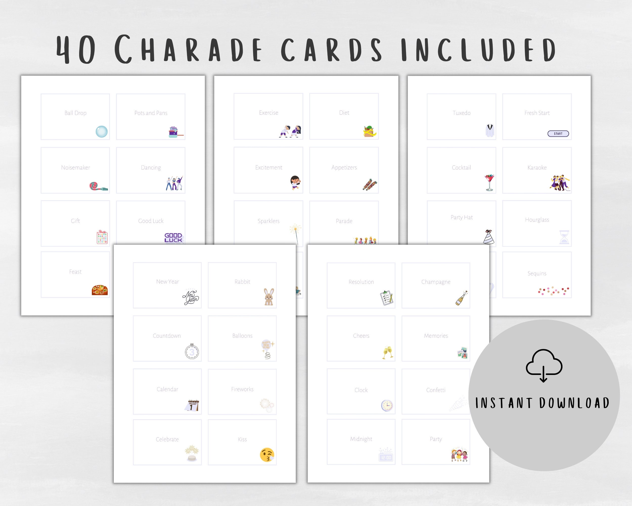 New Year’s Charades or Draw It Cards for Kids and Parents | Printables ...