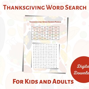 Thanksgiving Word Search Puzzle for Kids and Adults Digital - Etsy