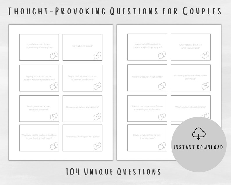 104 Thought Provoking Date Night Question Cards for Couples | Deep ...