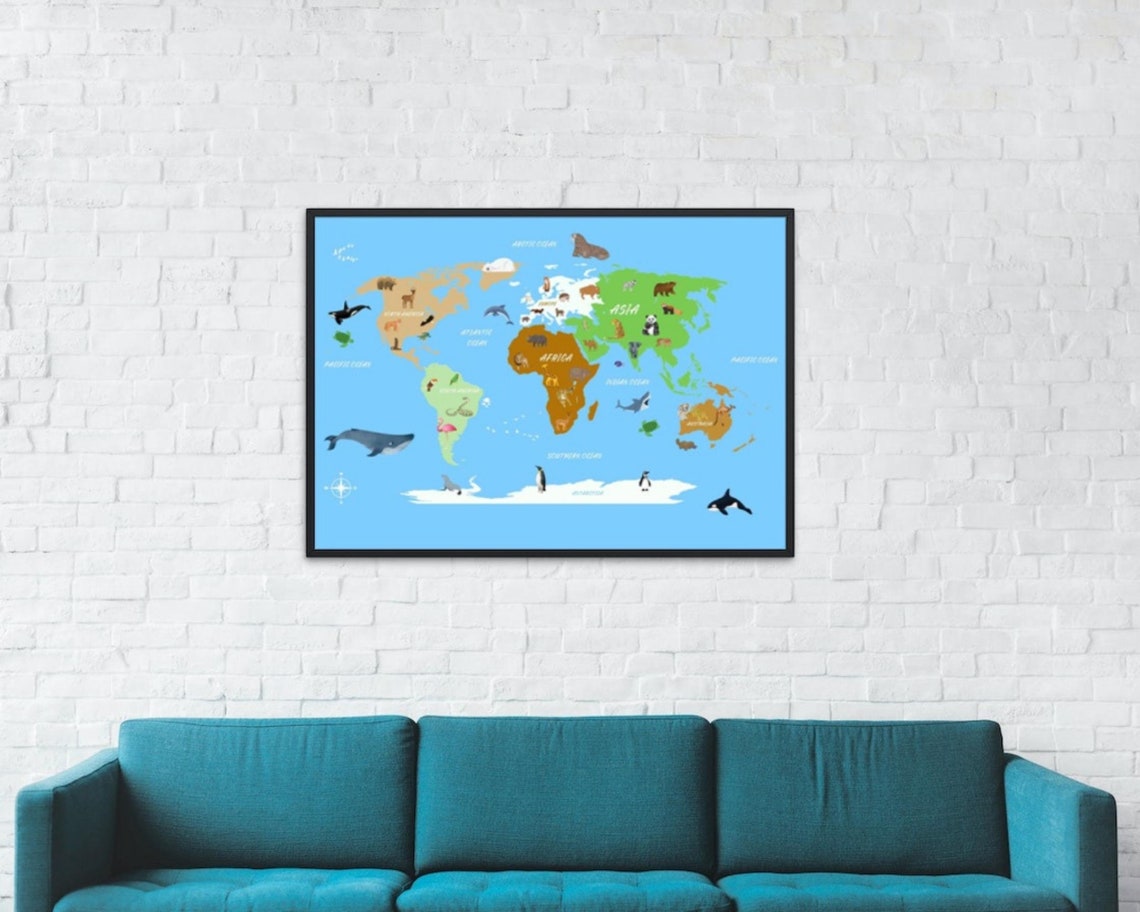 Printable Animal World Map Poster for Kids Educational Animal Map ...