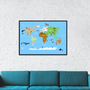 Printable Animal World Map Poster for Kids | Educational Animal Map ...