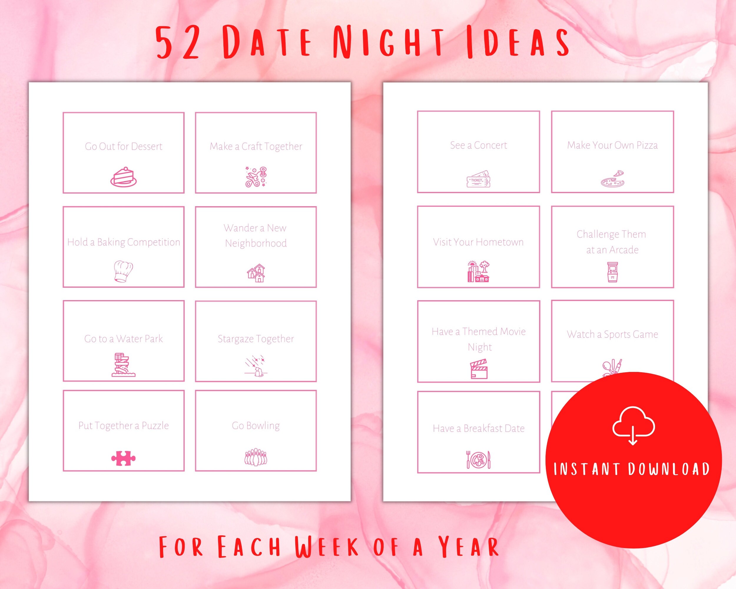 52 Printable Date Night Ideas for Each Week of A Year | Weekly Date ...