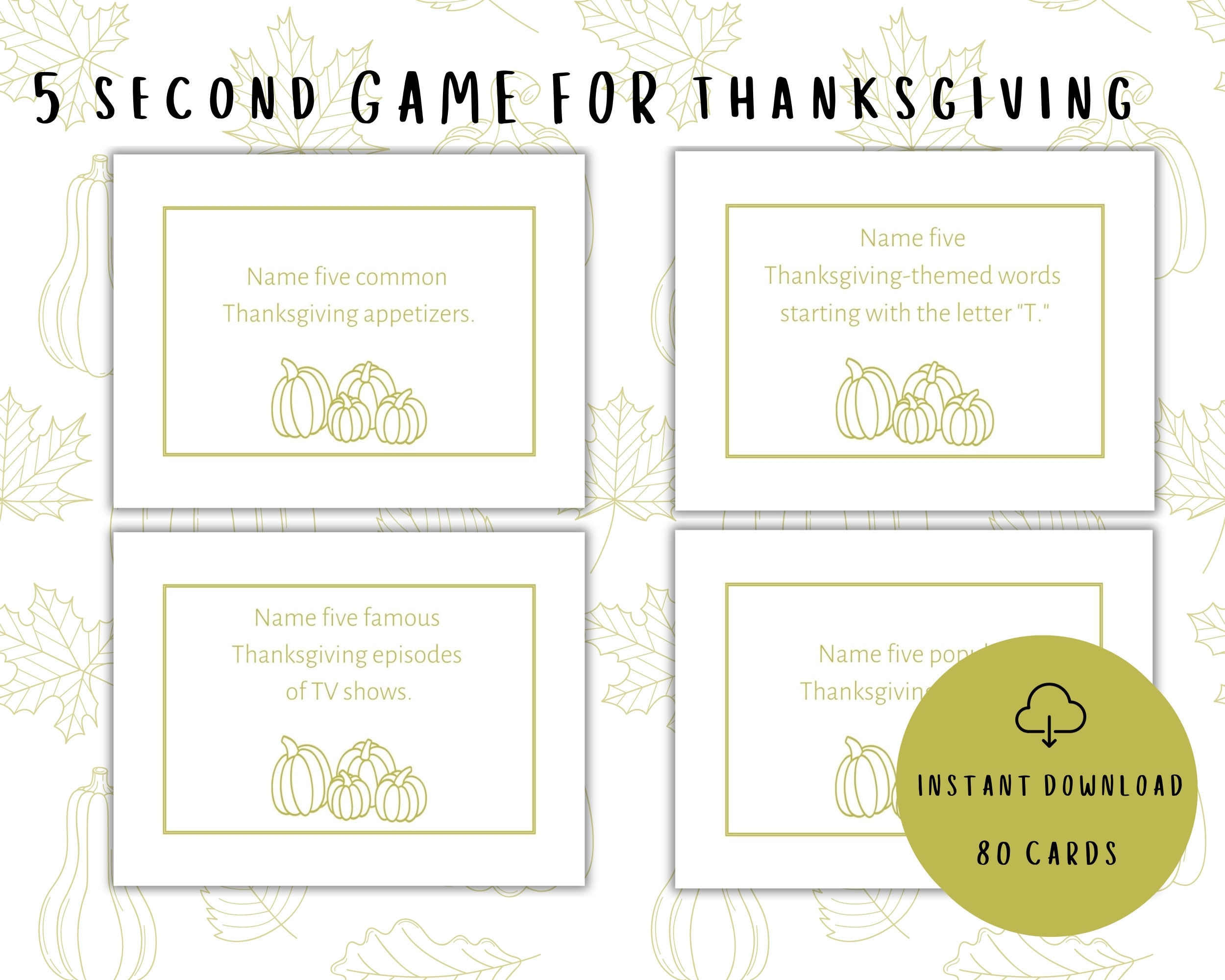 Thanksgiving 5 Second Game | Printable Thanksgiving Game With 80 ...