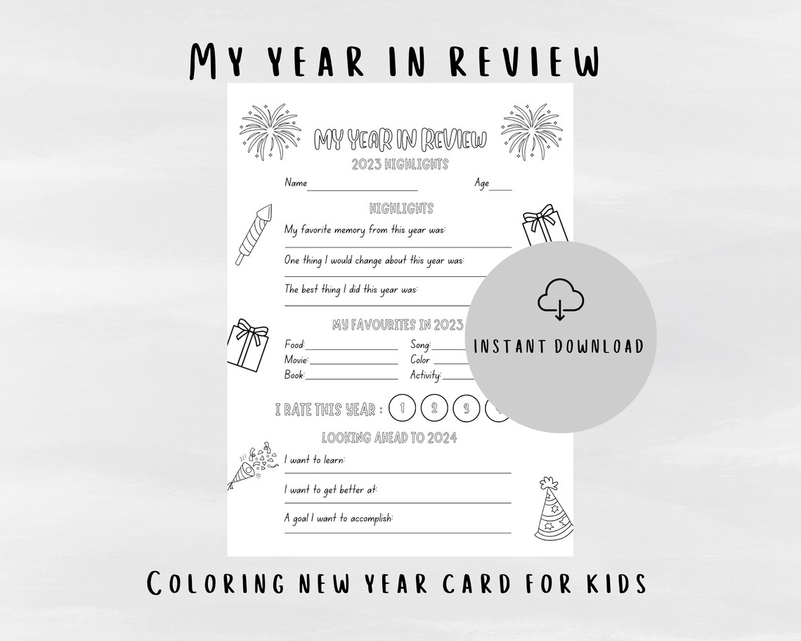 Printable New Year Eve Questionnaire for Kids | Coloring Sheet New Year ...