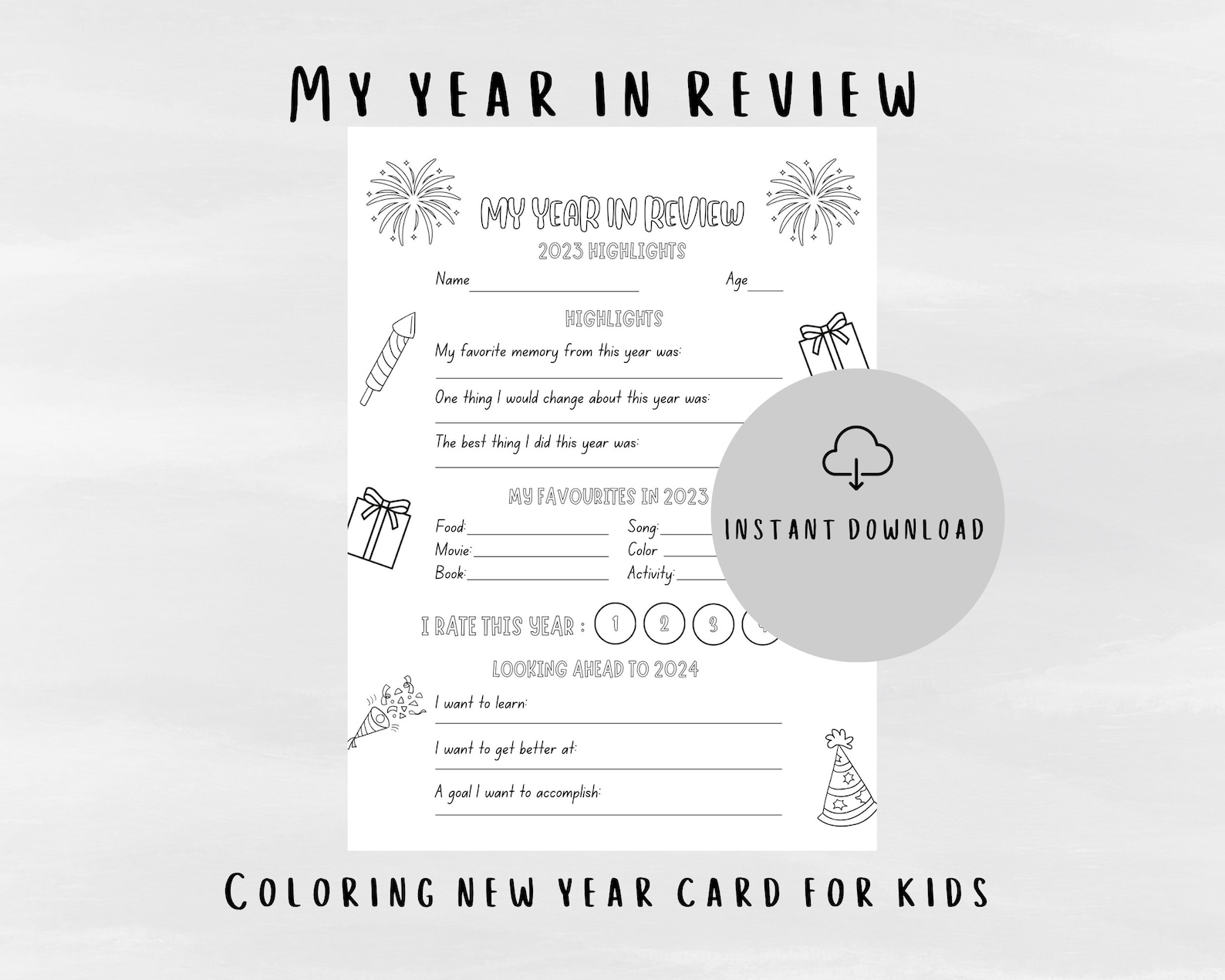 Printable New Year Eve Questionnaire for Kids | Coloring Sheet New Year ...