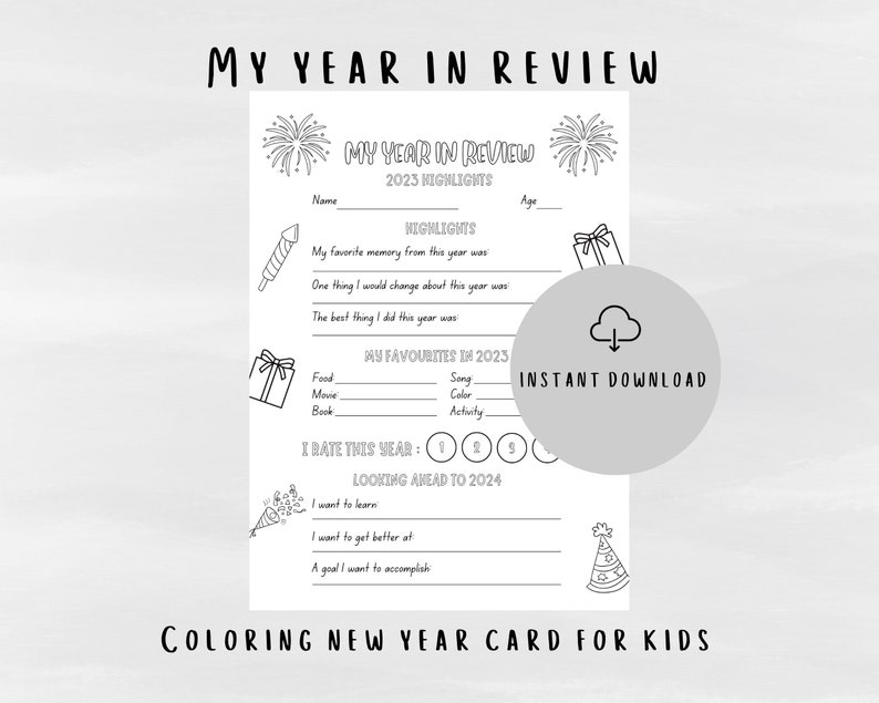 Printable New Year Eve Questionnaire for Kids | Coloring Sheet New Year ...