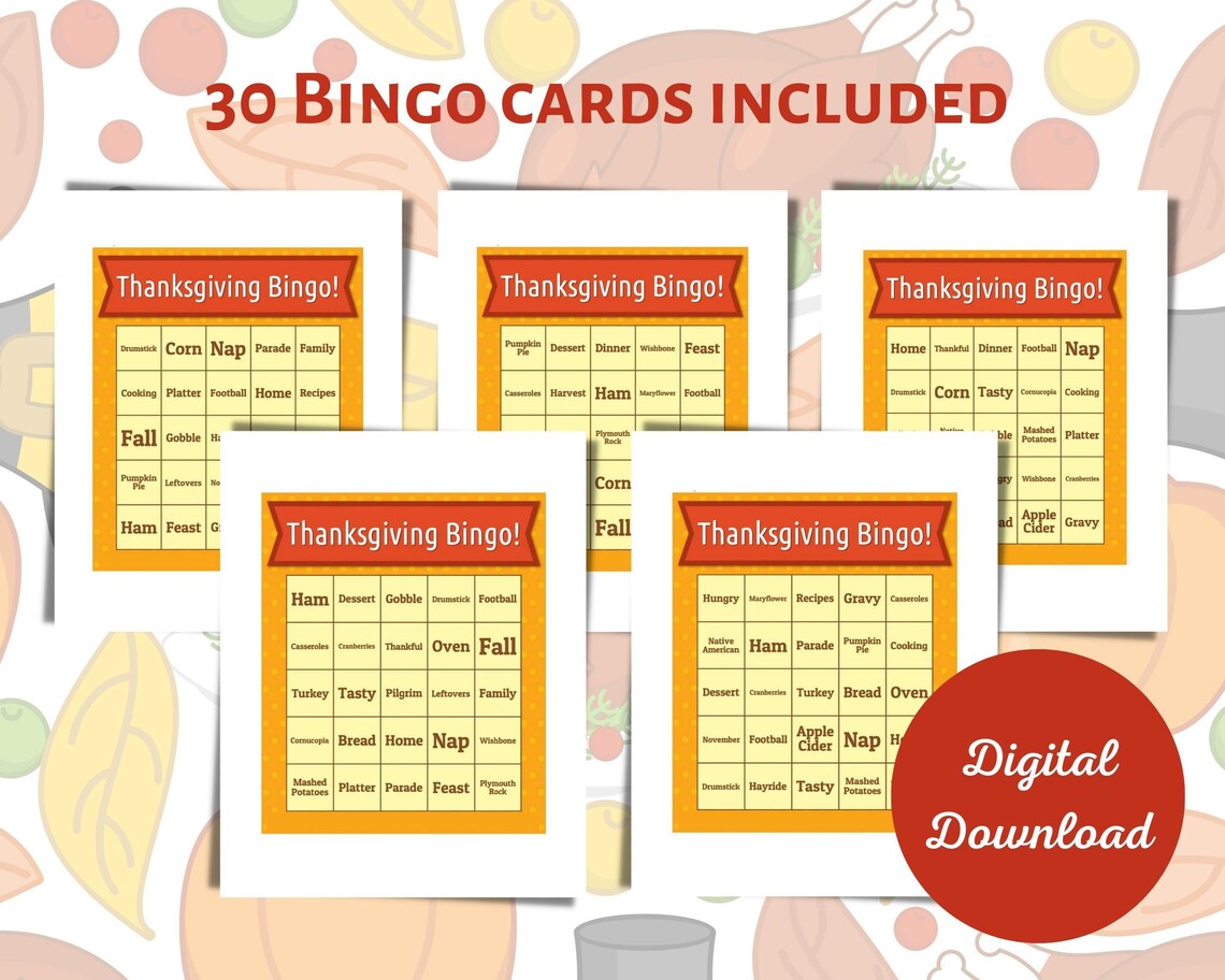 Thanksgiving Bingo Fall Digital Printable Bingo for Family - Etsy