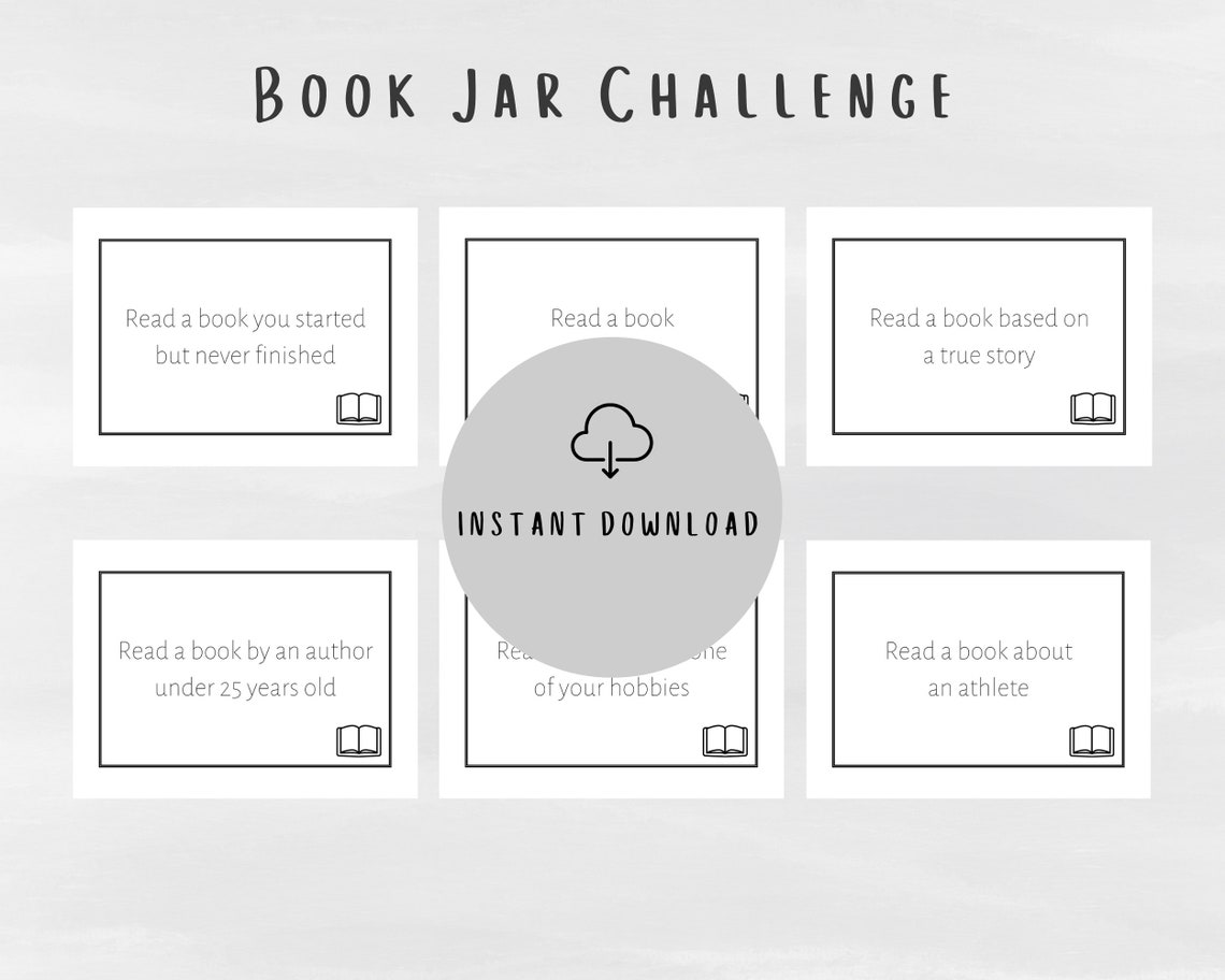 24 Book Jar Challenge Ideas Printable Cards - A Fun Way to Encourage ...