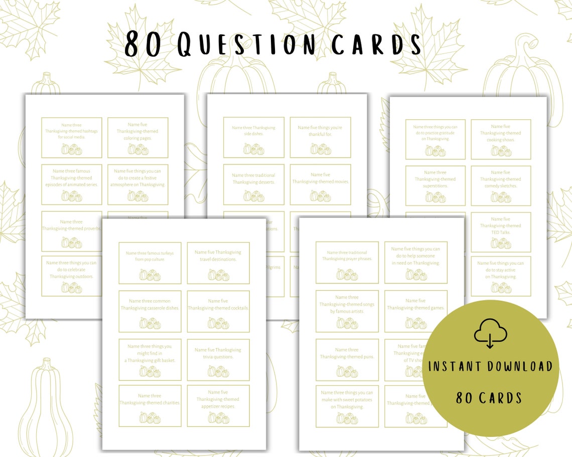 Thanksgiving 5 Second Game | Printable Thanksgiving Game With 80 ...