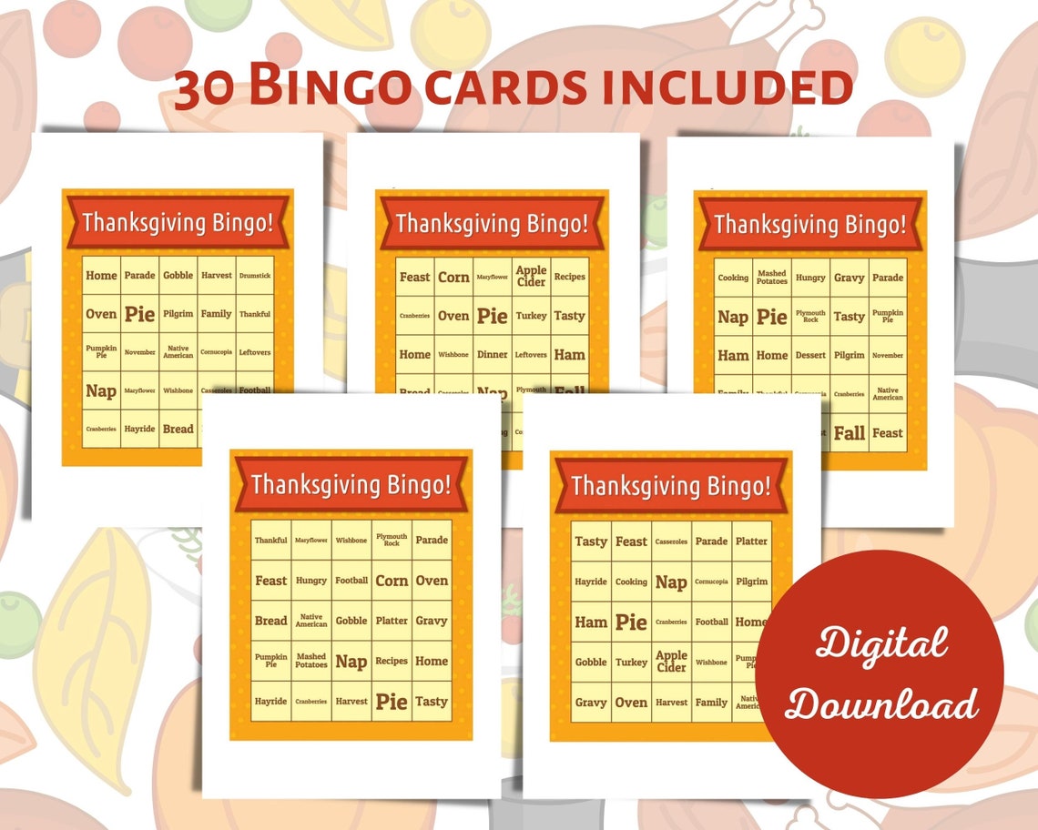 Thanksgiving Bingo Fall Digital Printable Bingo for Family - Etsy