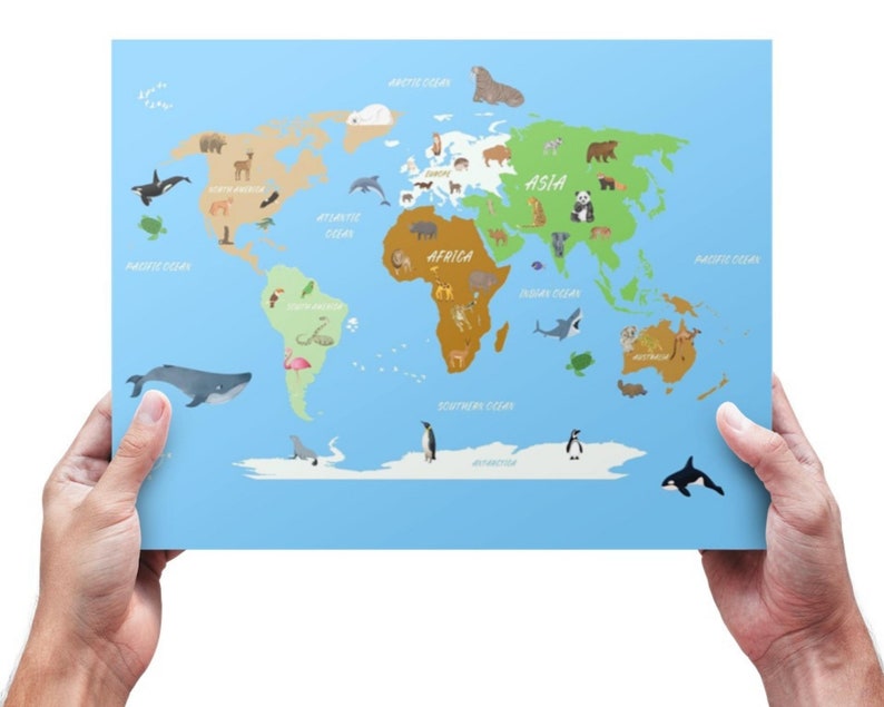 Printable Animal World Map Poster for Kids | Educational Animal Map ...