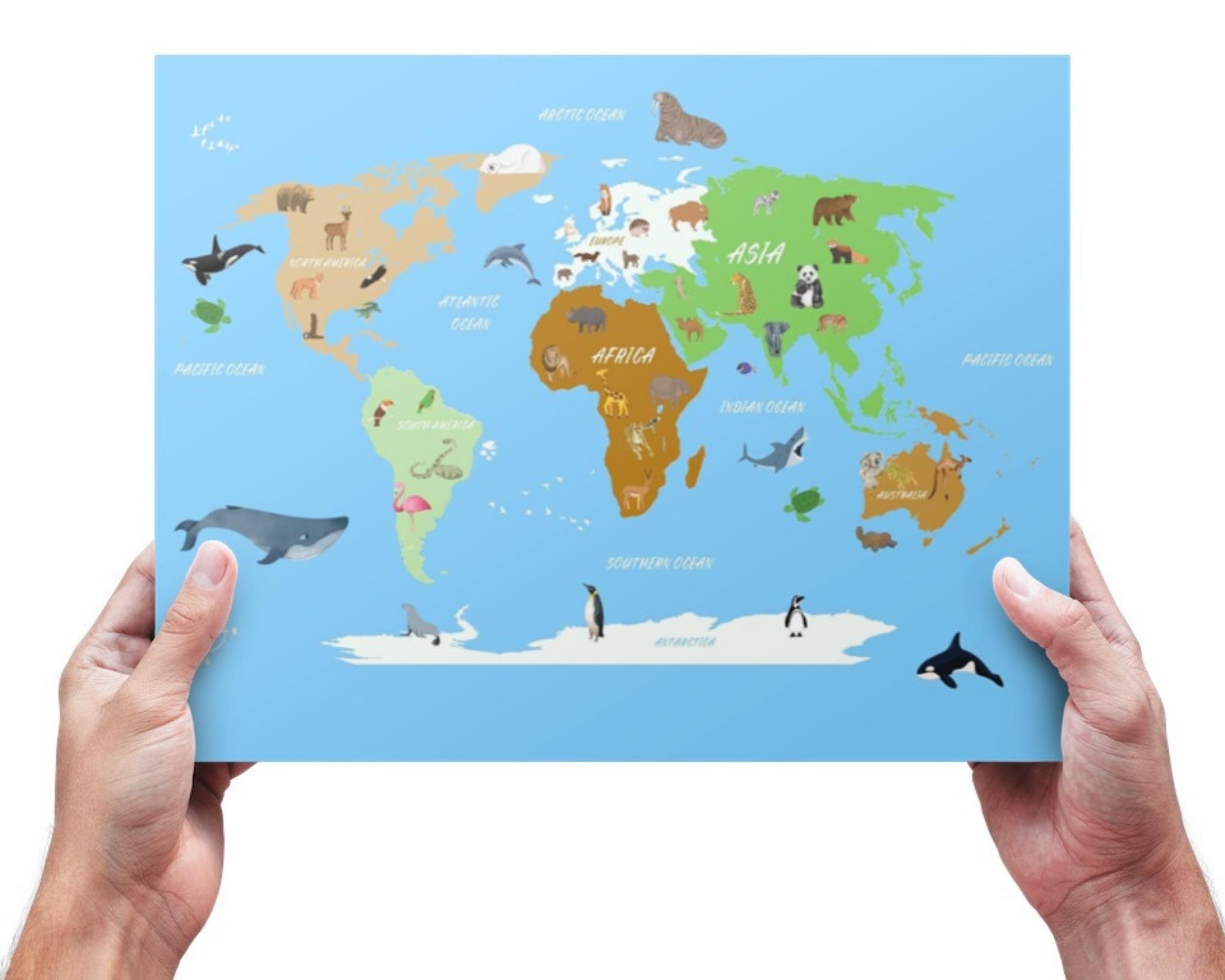 Printable Animal World Map Poster for Kids | Educational Animal Map ...