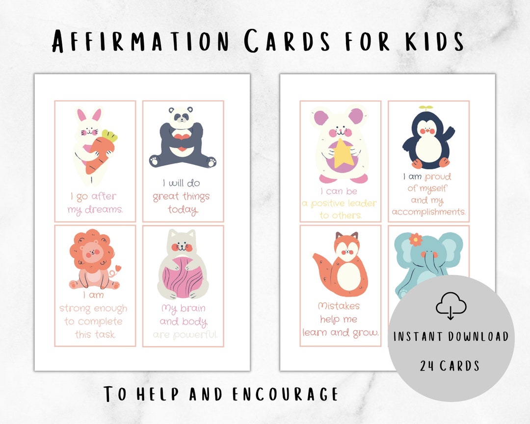Printable Affirmation Cards for Kids | 24 Motivational Cute Cards ...