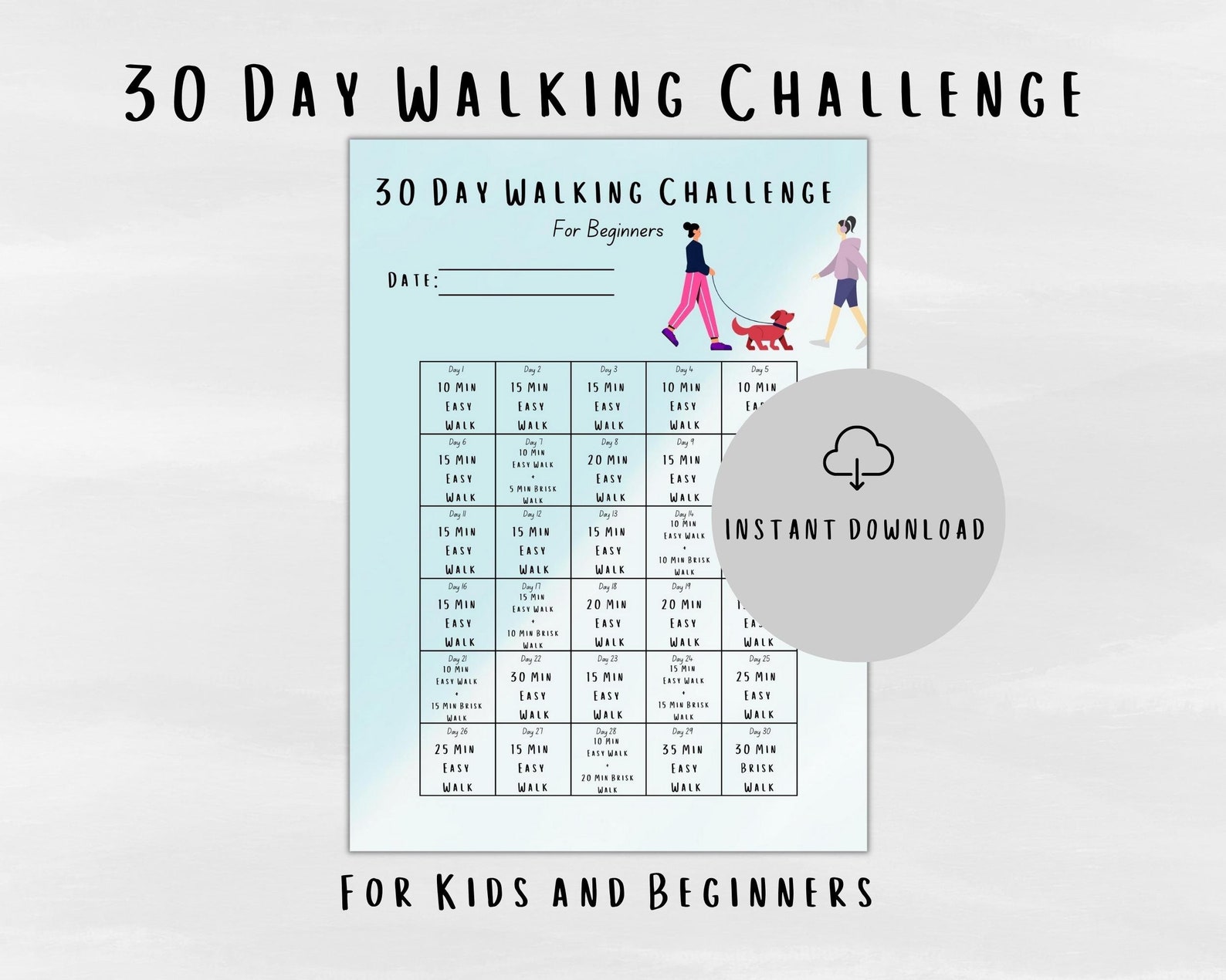 30 Days Walking Challenge Printable Workout Plan | Fitness Tracker ...