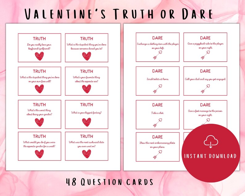 Printable Game for Couples Truth or Dare Valentine’s Edition | Question ...