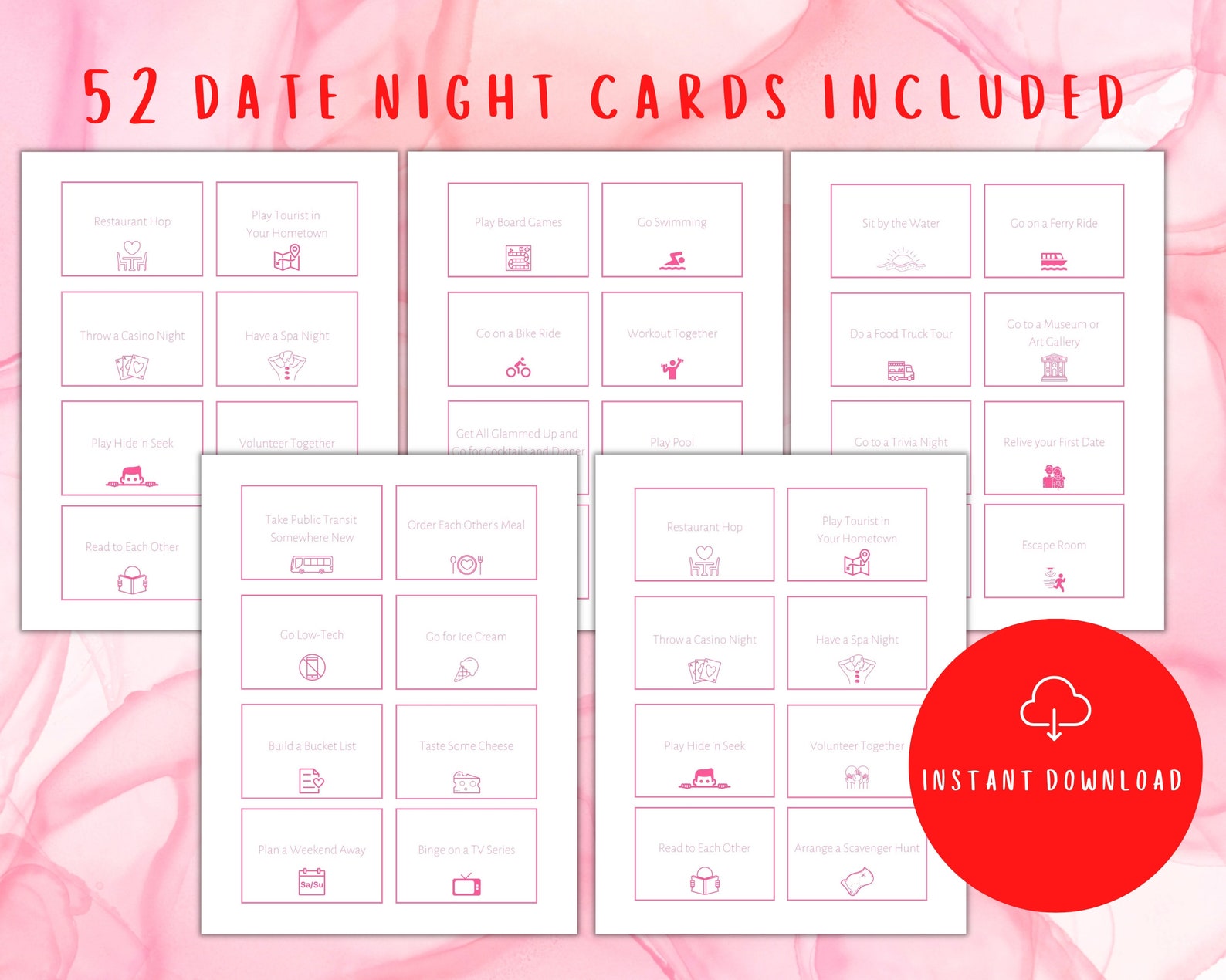 52 Printable Date Night Ideas for Each Week of A Year | Weekly Date ...