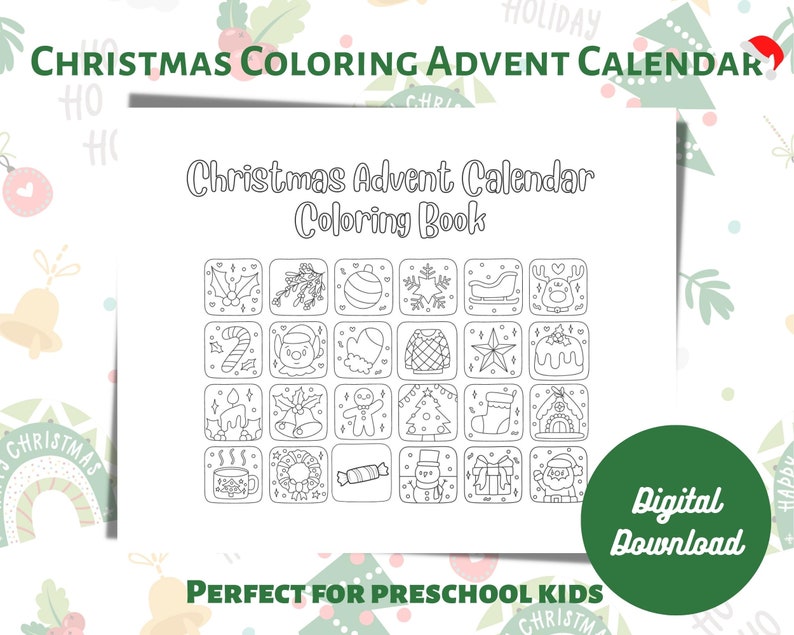 Christmas Coloring Advent Calendar for Kids Festive and Cute - Etsy