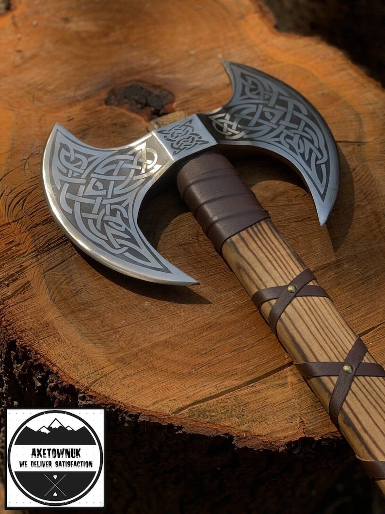 DOUBLE HEADED AXE, Battle Axe, Viking Axe, Viking Axe, Damascus Steel ...