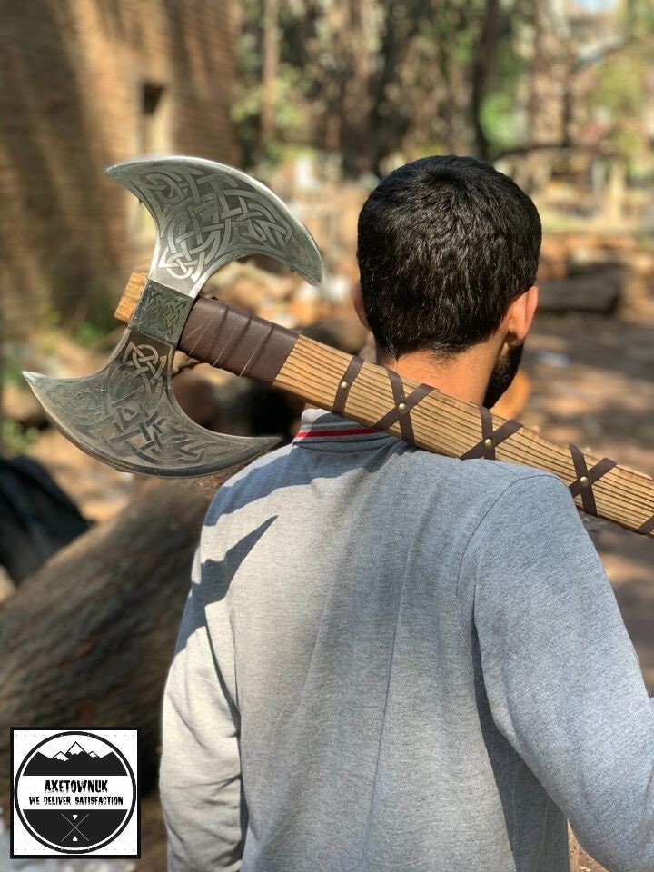 DOUBLE HEADED AXE, Battle Axe, Viking Axe, Viking Axe, Damascus Steel ...