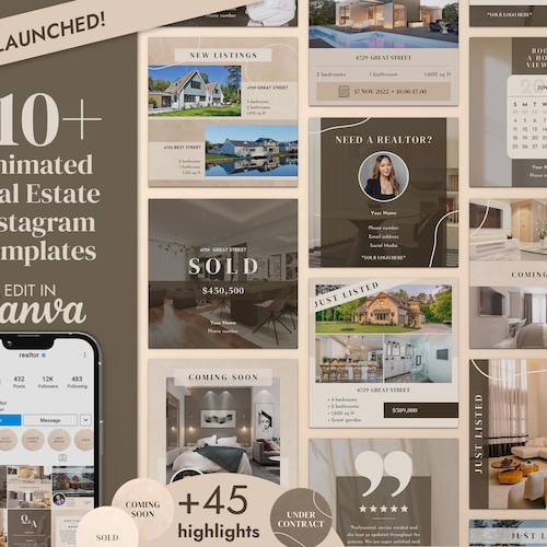 Aesthetic Real Estate Instagram Post Templates for Canva - Etsy