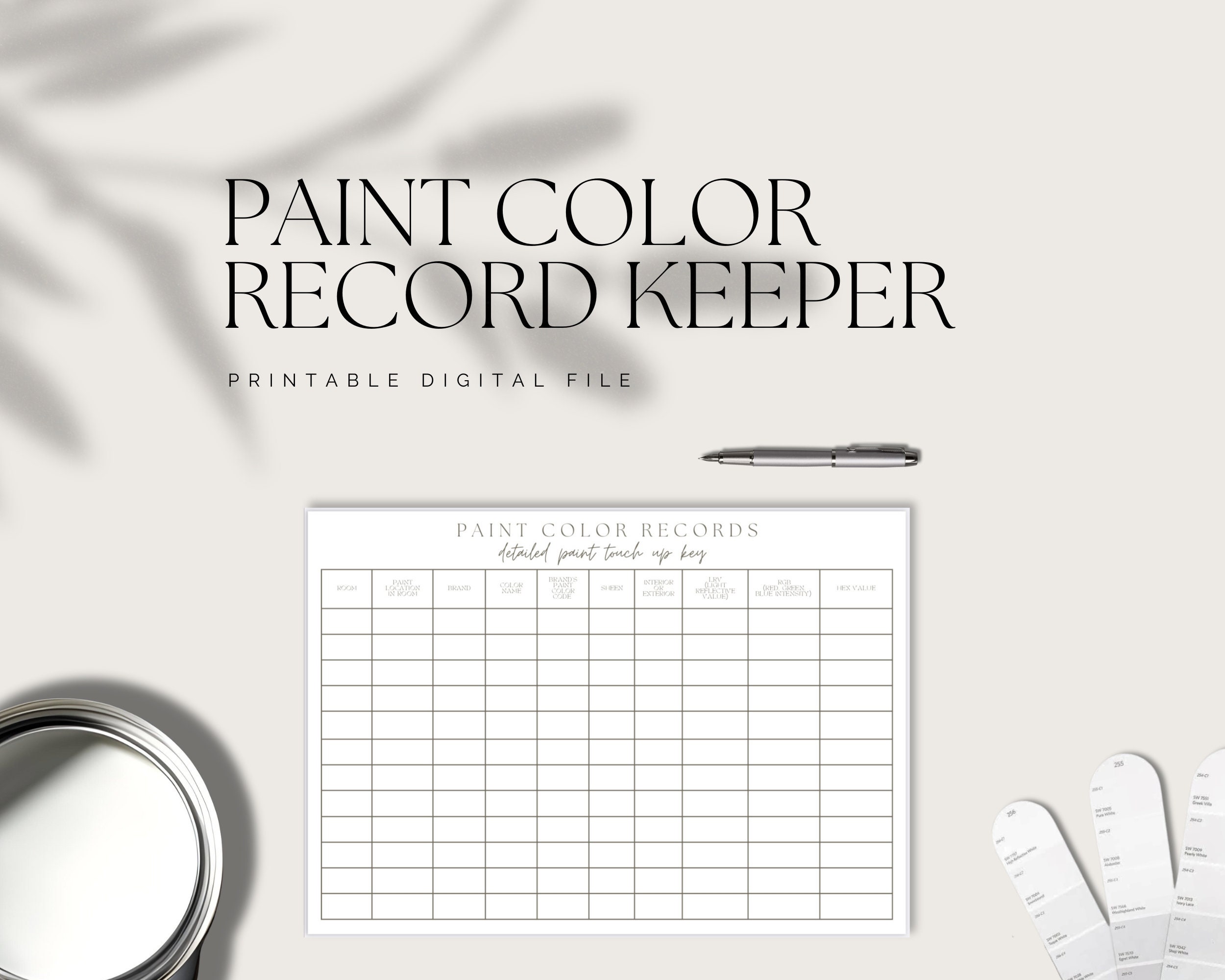 Paint Color Record Keeper, Printable Organizer, New Home Paint Records ...