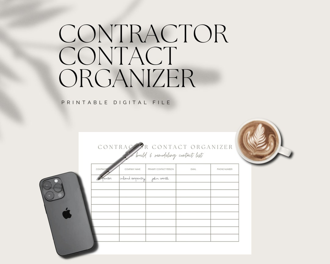 Home Contractor Contact List, New Home Build Contact Organizer, New ...