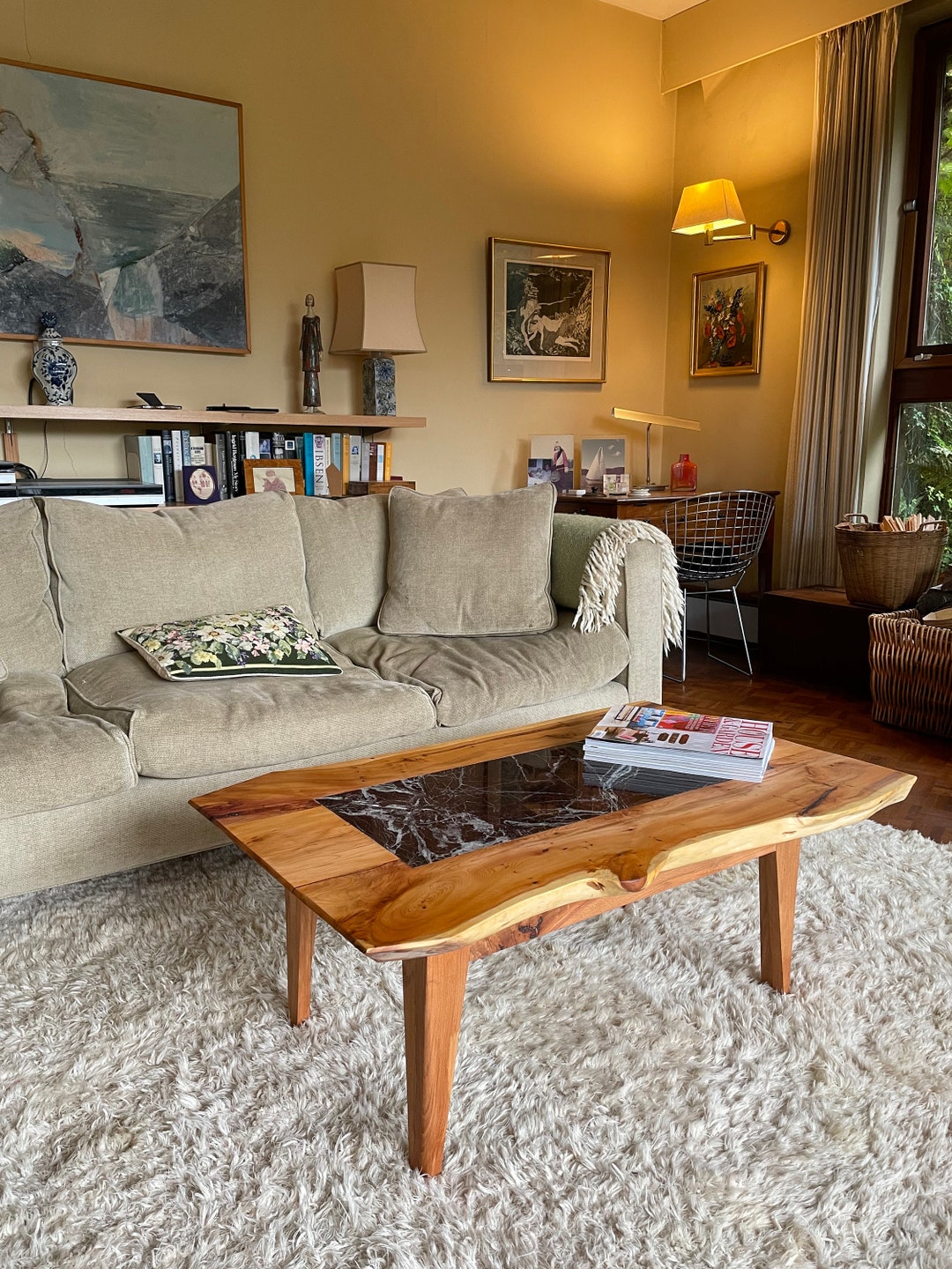 Yew and Red Marble Coffee Table - Etsy