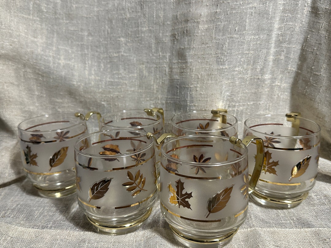 Vintage Libbey Leaf Metal Handled Glass Tea or Coffee Mugs Set of 6 - Etsy