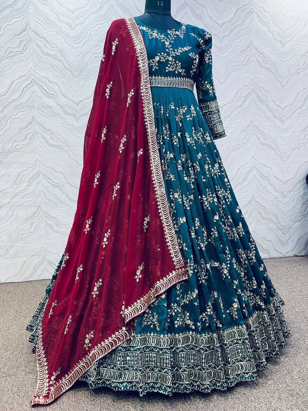 Beautiful Designer Embroidery Long Gown Readymade, Green 2 Pc Gown Set ...