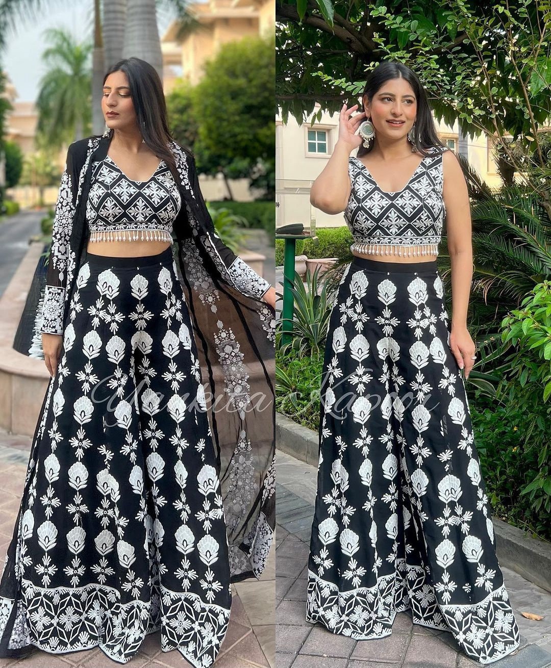 Bollywood Inspired Printed Choli, Long Shrug With Sharara, for Women ...