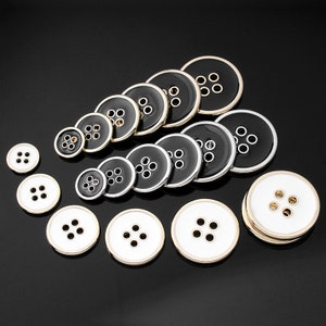 Metal Hole Buttons-6pcs Black/white+gold/silver Hole Button for Sewing ...