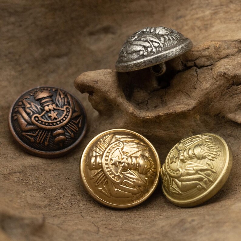 Armour Flag Metal Buttons: Vintage Gold, Silver, Bronze - 6 Pcs - Etsy