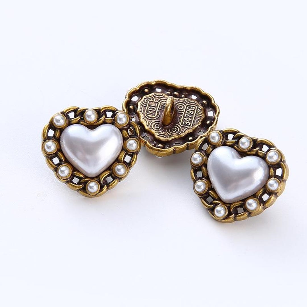 Metal Heart Buttons-6pcs Pearl Gold Bronze Button for Sewing-blazer ...