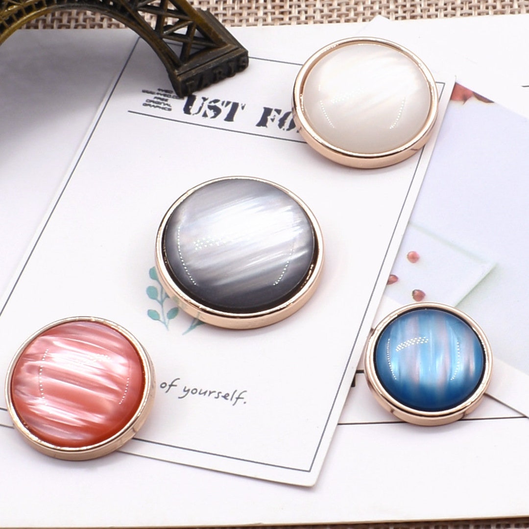 Metal Pearl Buttons-6pcs Arc Gold Red Blue Gray White Button for Sewing ...