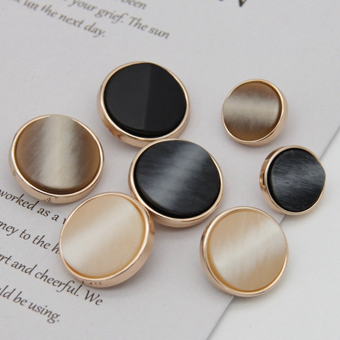 Gold Metal Pearl Buttons: Beige, Black & Brown Raised Sewing (6pcs) - Etsy