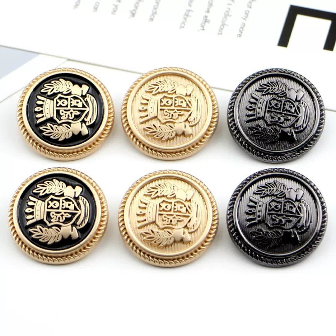 Metal Shield Crown Buttons-6pcs Gold/silver/gun/black/white/bronze ...