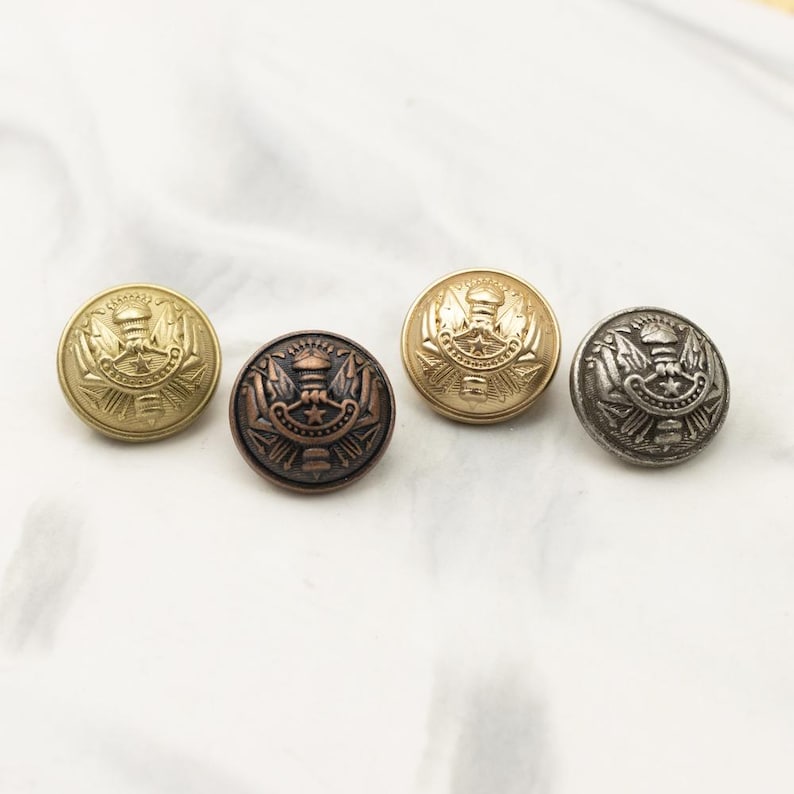 Armour Flag Metal Buttons: Vintage Gold, Silver, Bronze - 6 Pcs - Etsy