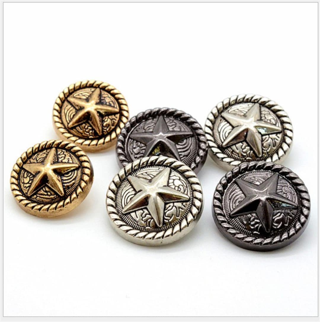 Metal Star Buttons-6pcs Vintage Gold/silver/gun Black Button for Sewing ...
