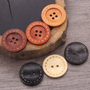 Wood Buttons-20pcs Vintage Laser Dashed Line Wooden Hole Button for ...