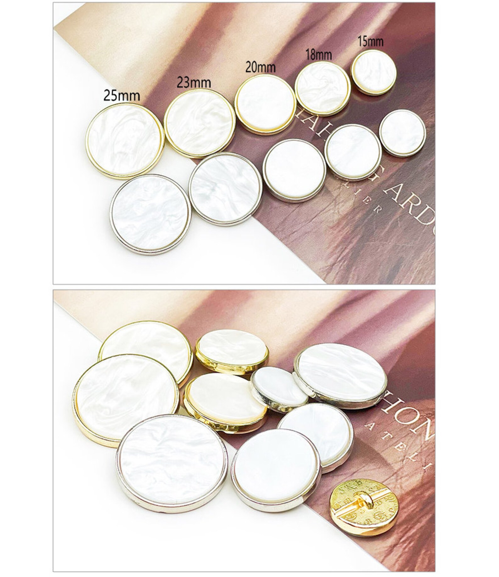 White Pearl Metal Buttons-6pcs Gold/silver for - Etsy