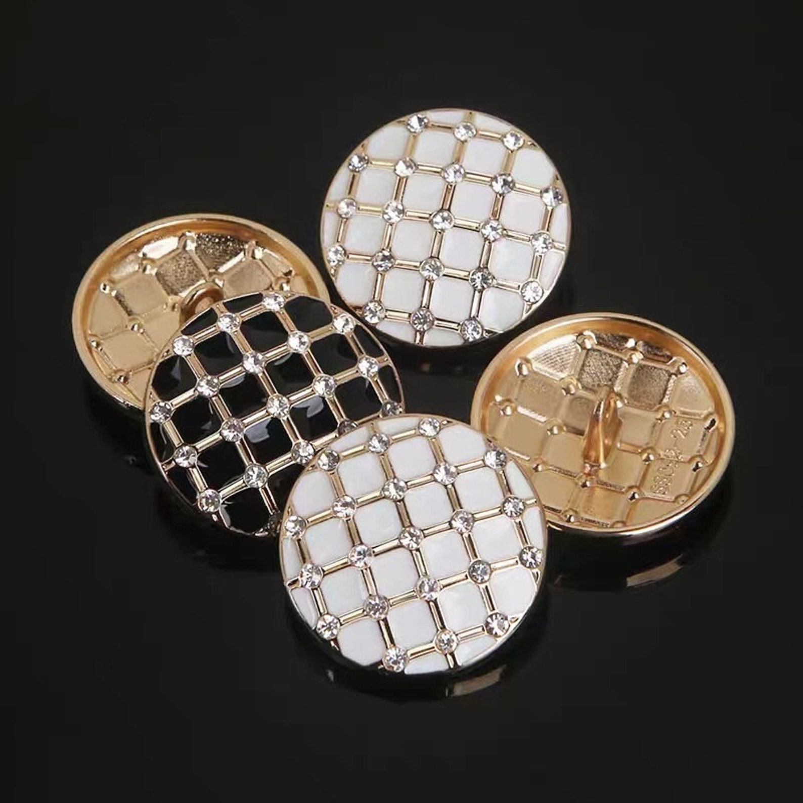 Metal Grid Rhinestone Buttons-6pcs Gold Black/white for Sewing-blazer ...